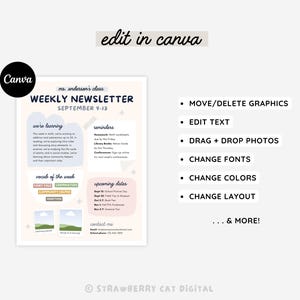 Editable Weekly Newsletter Natural Tones Canva Template | Monthly ...