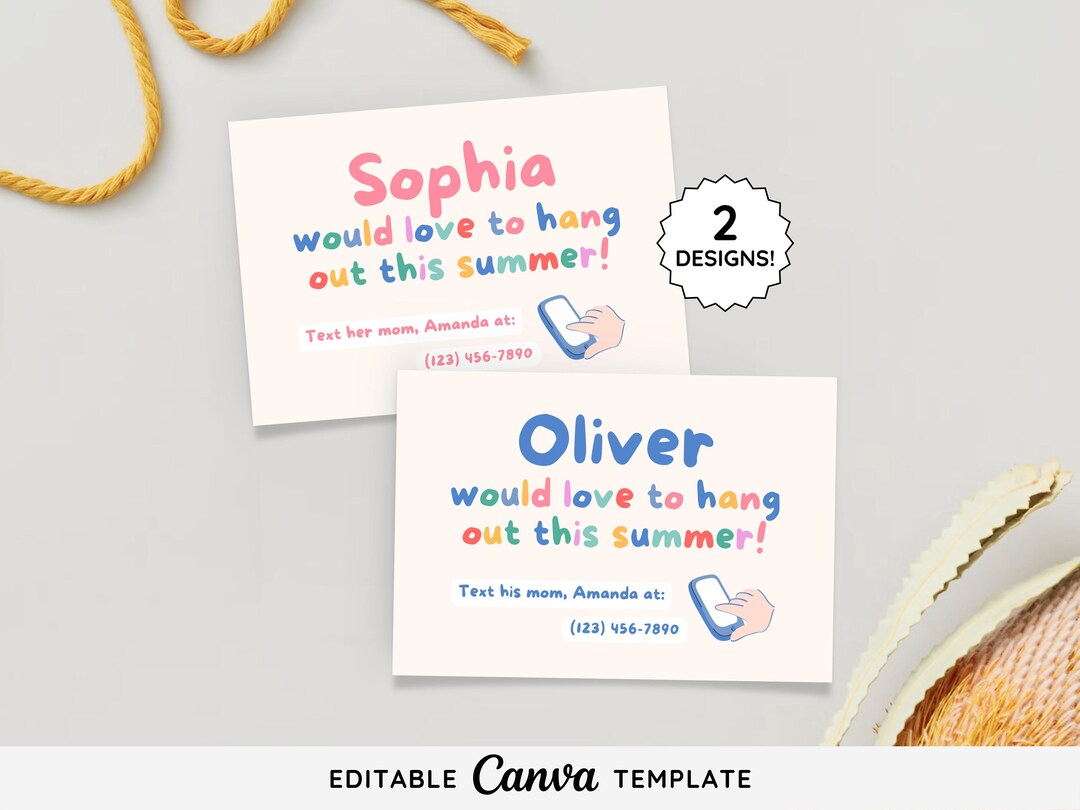 Editable Playdate Contact Cards Template | Kids Contact Card | End of ...