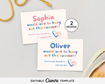 Editable Playdate Contact Cards Template | Kids Contact Card | End of ...