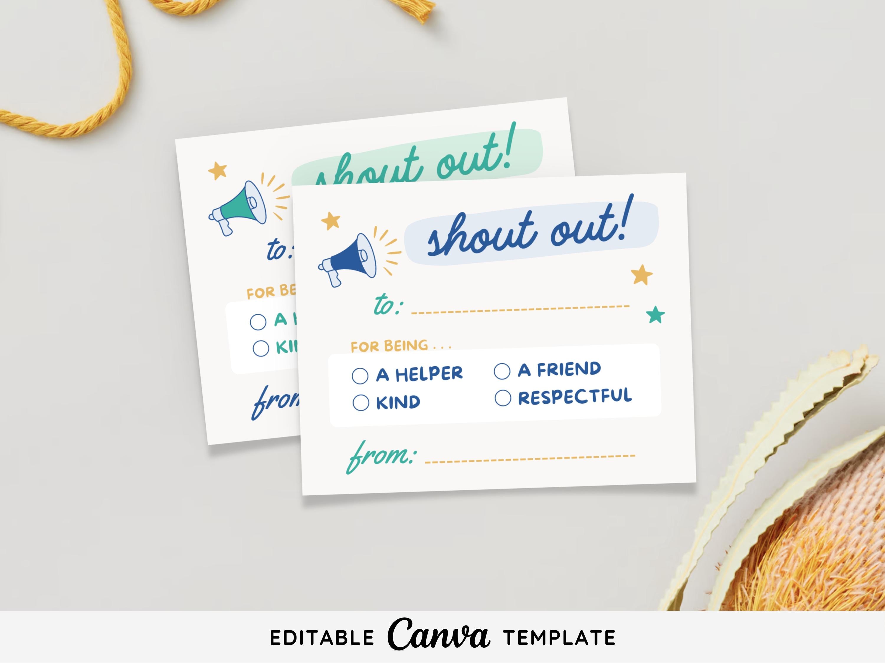 Editable Shout Out Cards Template for Students | Teacher Mail | Good ...