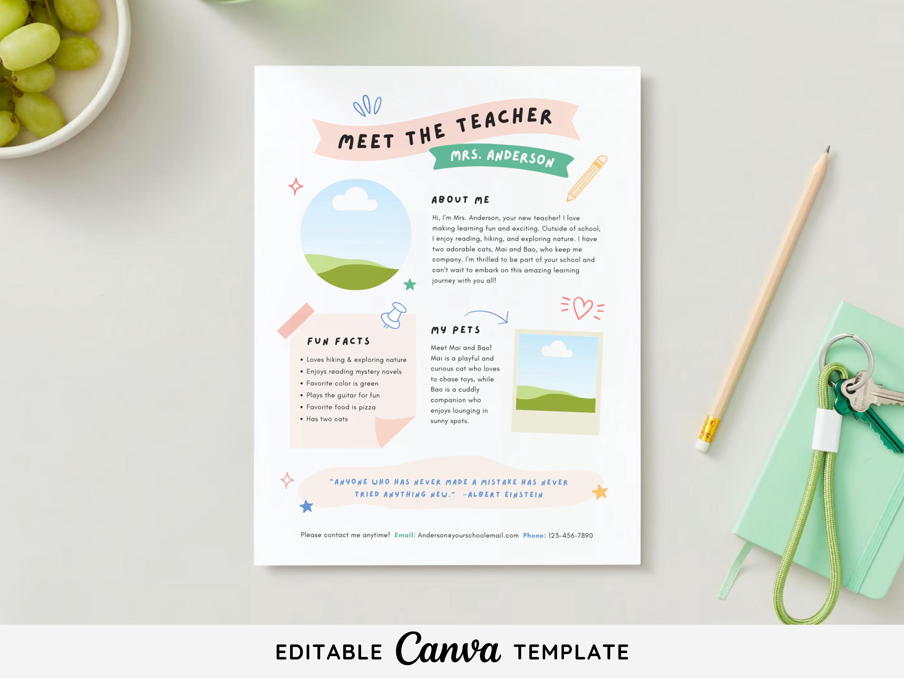 Editable Meet the Teacher Canva Template | Teacher Introduction ...