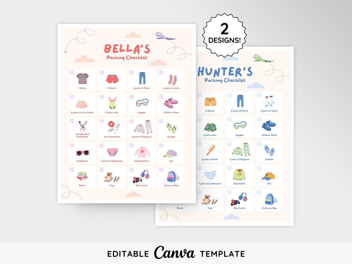 Editable Packing List for Kids Template Kids Visual Packing List Summer ...