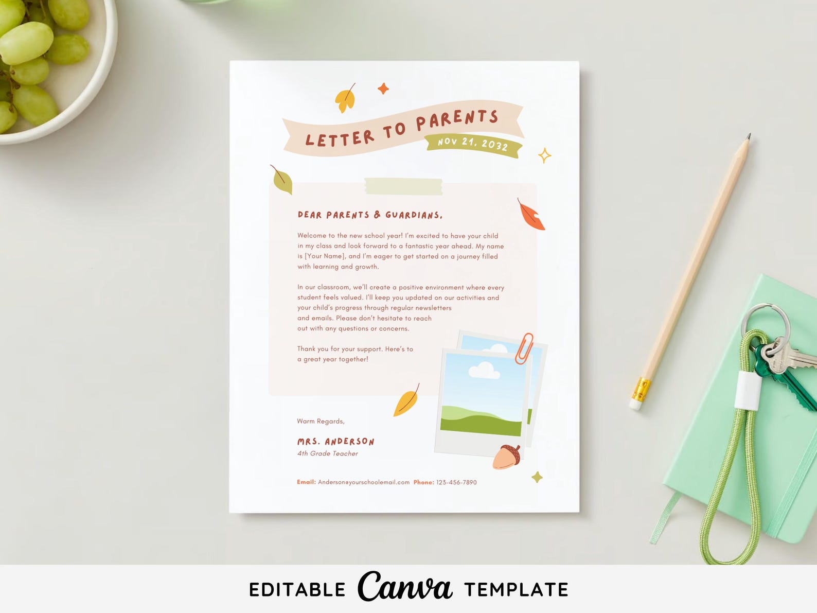 Editable Fall Letter Template | Teacher Introduction | Editable Letter ...