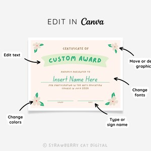 Custom Award Certificate Floral Canva Template Bundle Editable Digital ...
