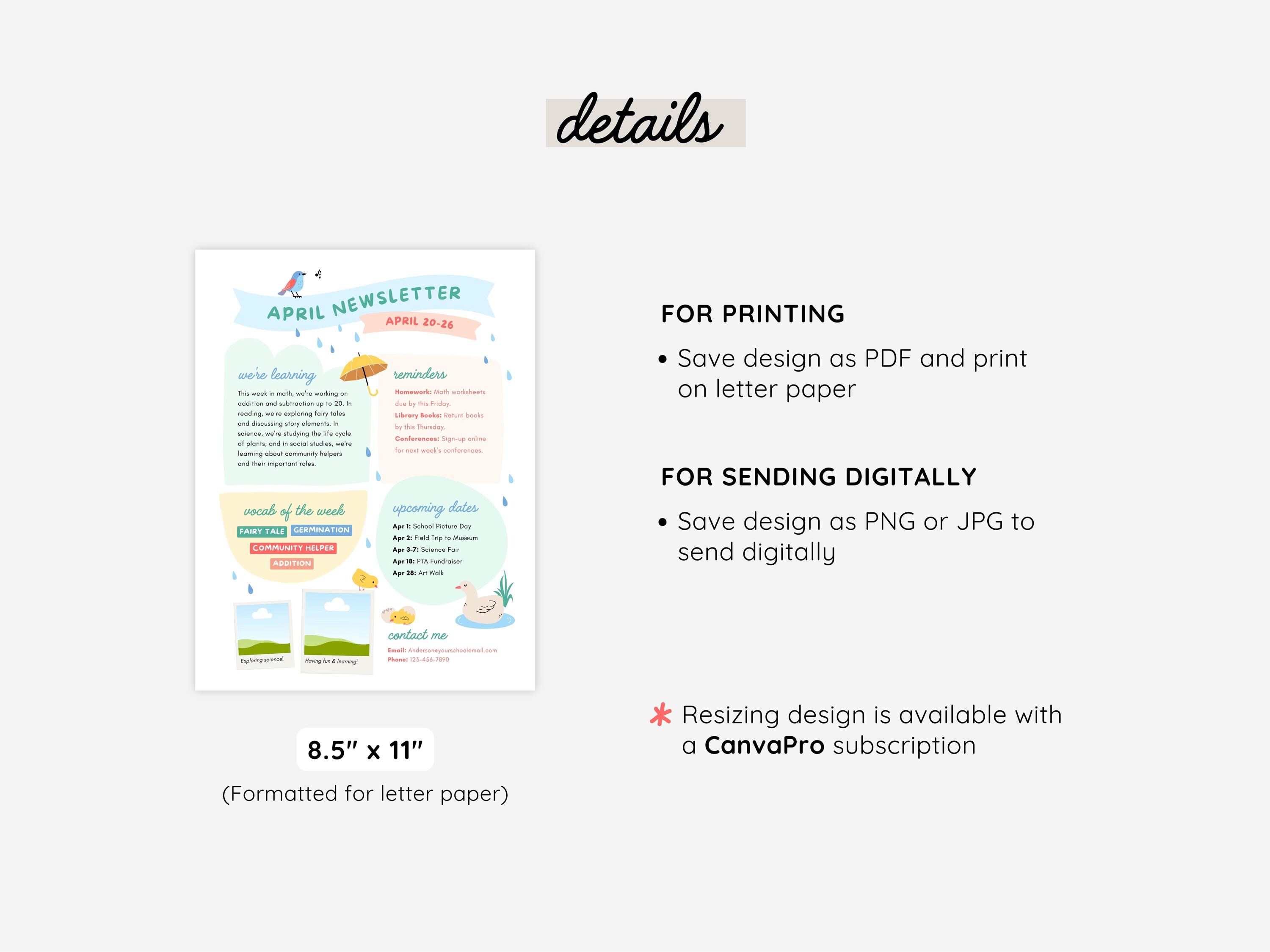 Editable April Newsletter Template | Easter Newsletter Monthly PTA PTO ...