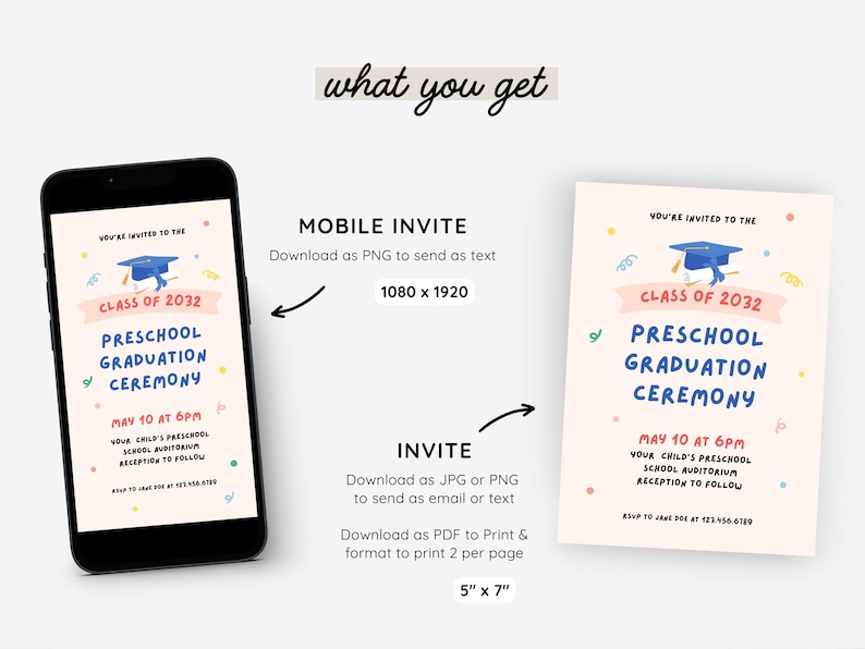 Editable Pre-k Graduation Bundle Diploma Program Text Invitation ...