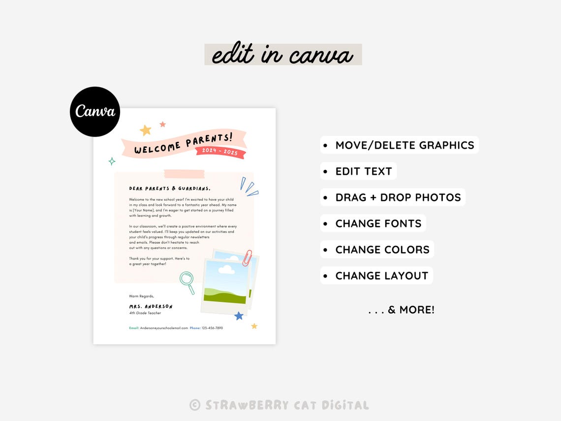 Editable Welcome Back Letter Canva Template | Teacher Introduction ...