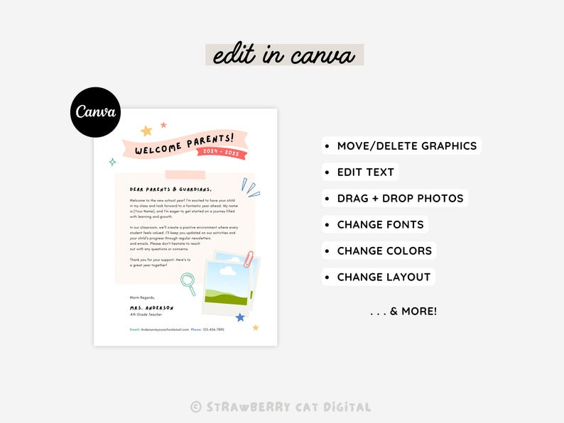 Editable Welcome Back Letter Canva Template | Teacher Introduction ...