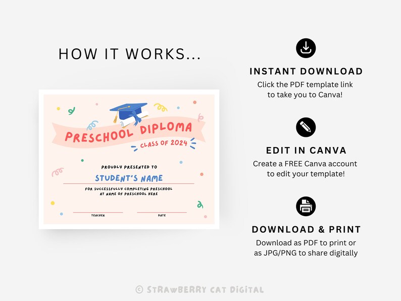 Editable Preschool Diploma Printable Graduation Certificate Canva ...