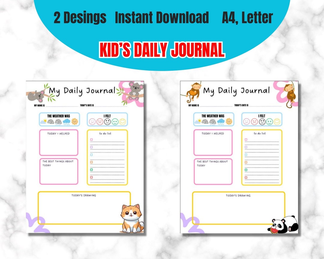 Kids Daily Journal Printable Daily for Kids Journal for Kids Diary for ...