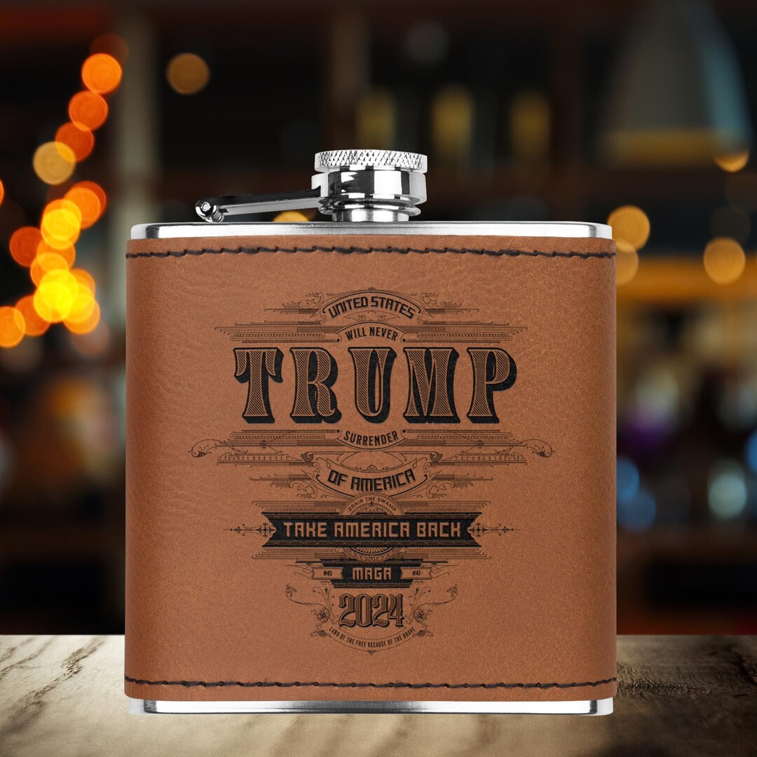 Trump 2024 Flask: Laser-engraved Leather, Stainless Steel 6 OZ - Etsy