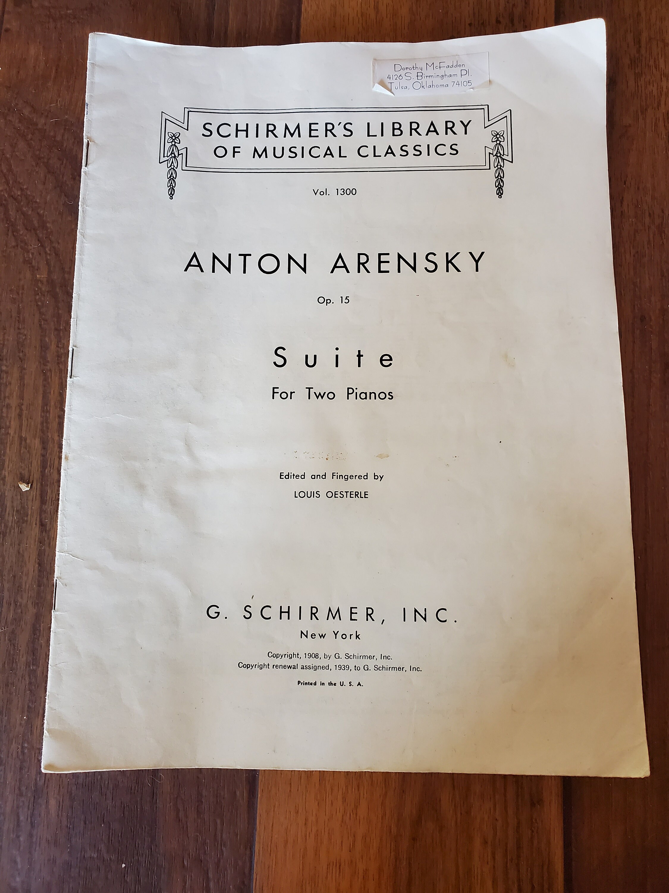 Vintage - Anton Arensky Op 15 Suite for Two Pianos - Etsy