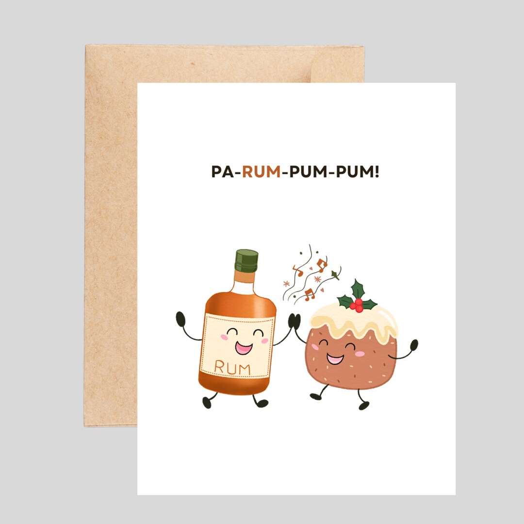 Holiday Pun Card - Rum and Christmas Cake Pun - Etsy