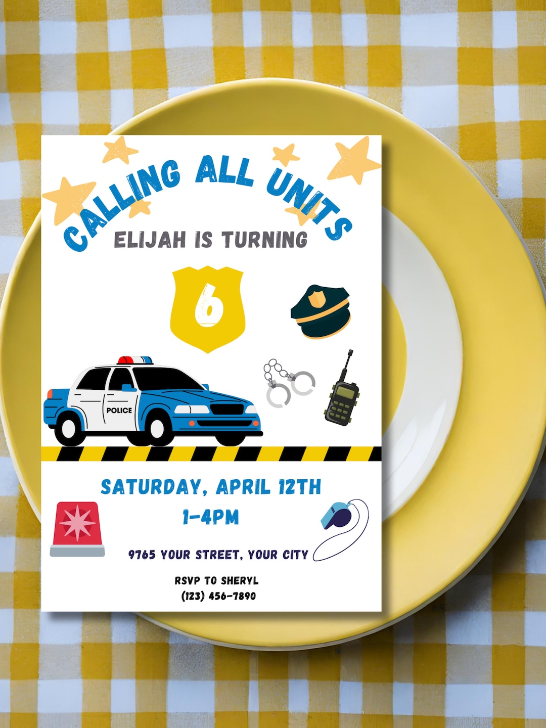 Police Officer Birthday Party Invitation Calling All Units Cop Car ...