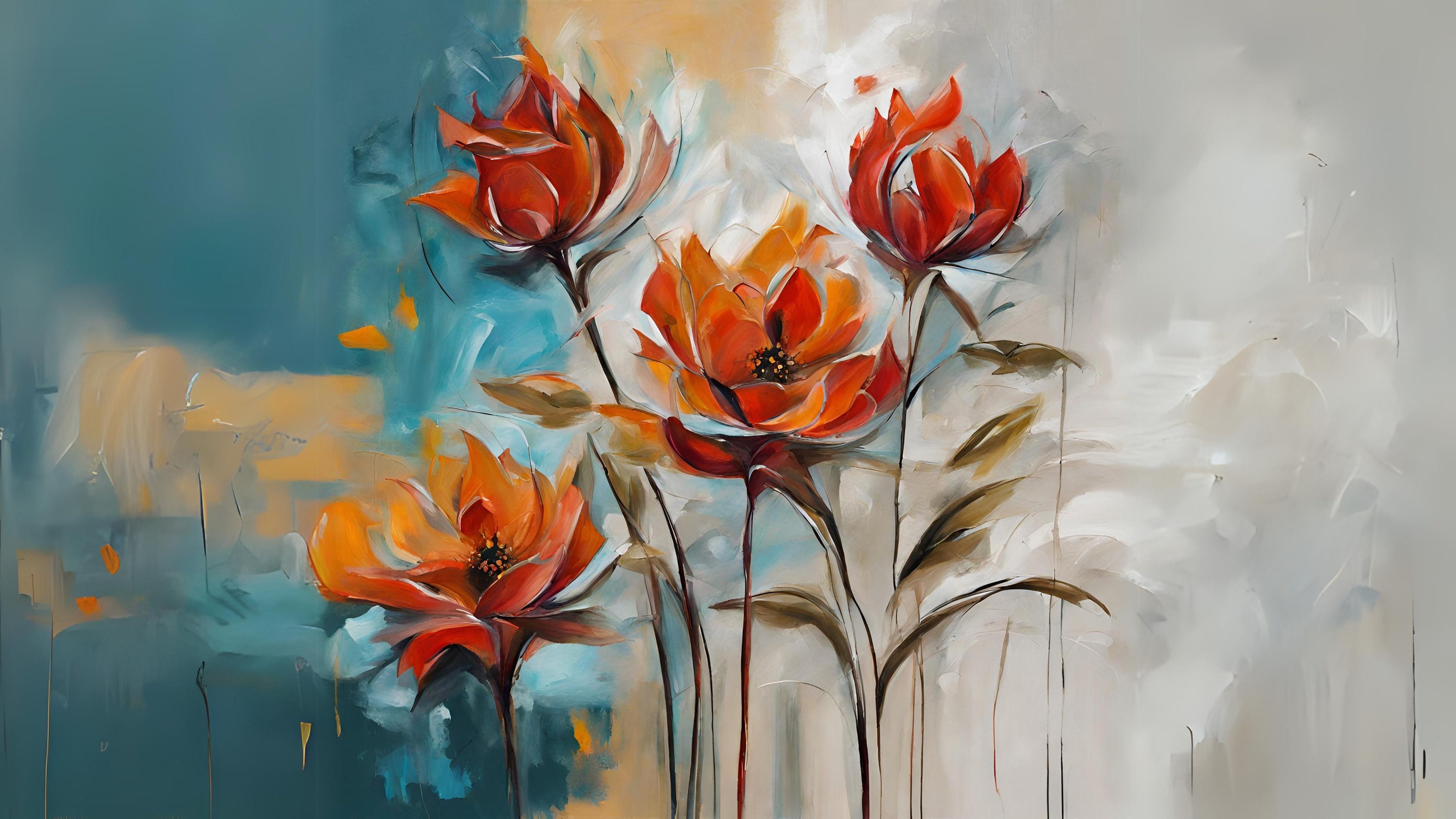 Abstract Flower Painting, Printable Flower Painting, Digital Wall Art ...