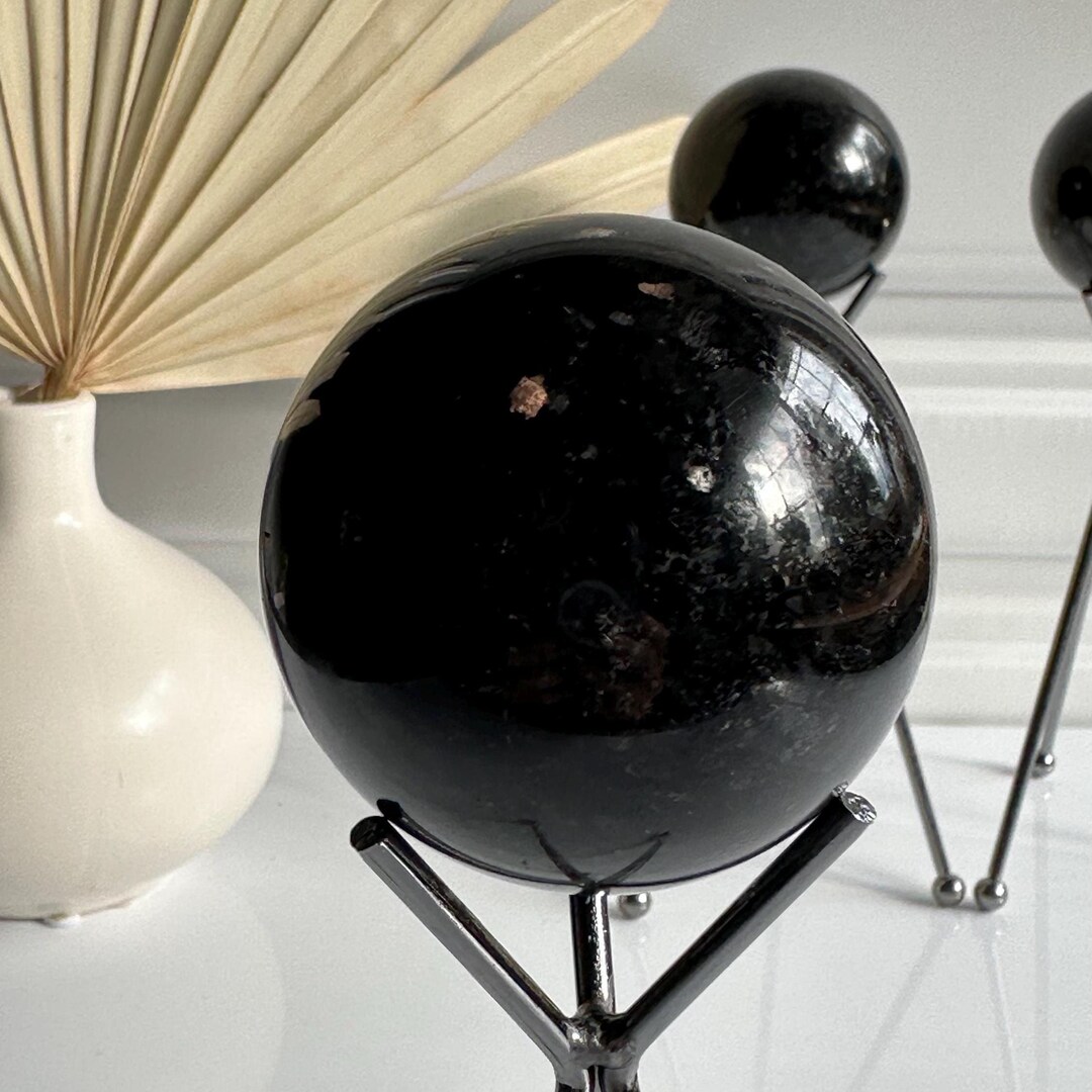 Nuumite Sphere and Stand, Sorcerer’s Stone, Black Sphere With ...