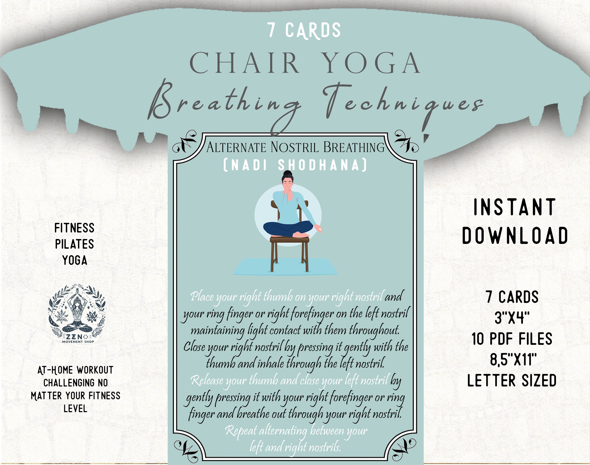 Chair Yoga Breathing Techniques Cards | Pranayama | Yoga Pose | Desk ...