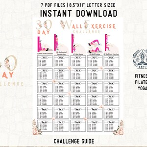 30 Day Wall Exercise Challenge Printable BUNDLE | Wall Pilates | Wall ...