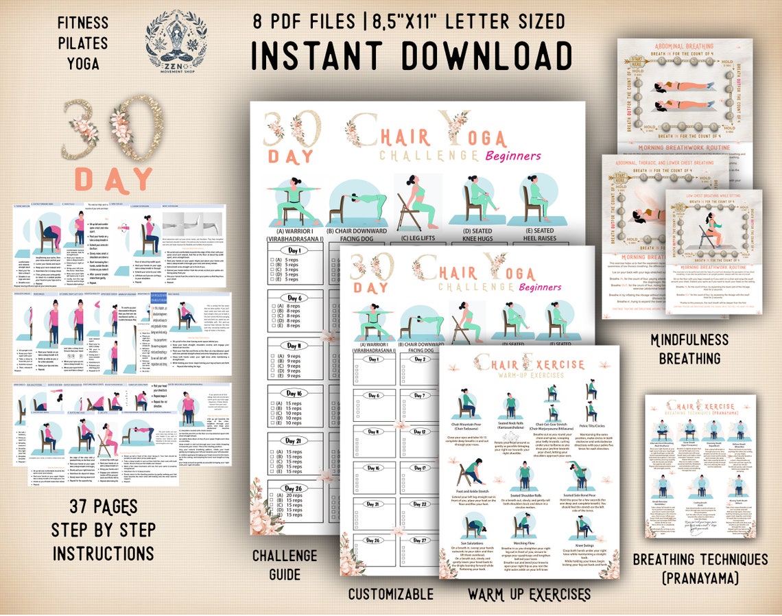 Quick and Simple Chair Yoga | Chair Exercises: 30-day Guided Challenge ...