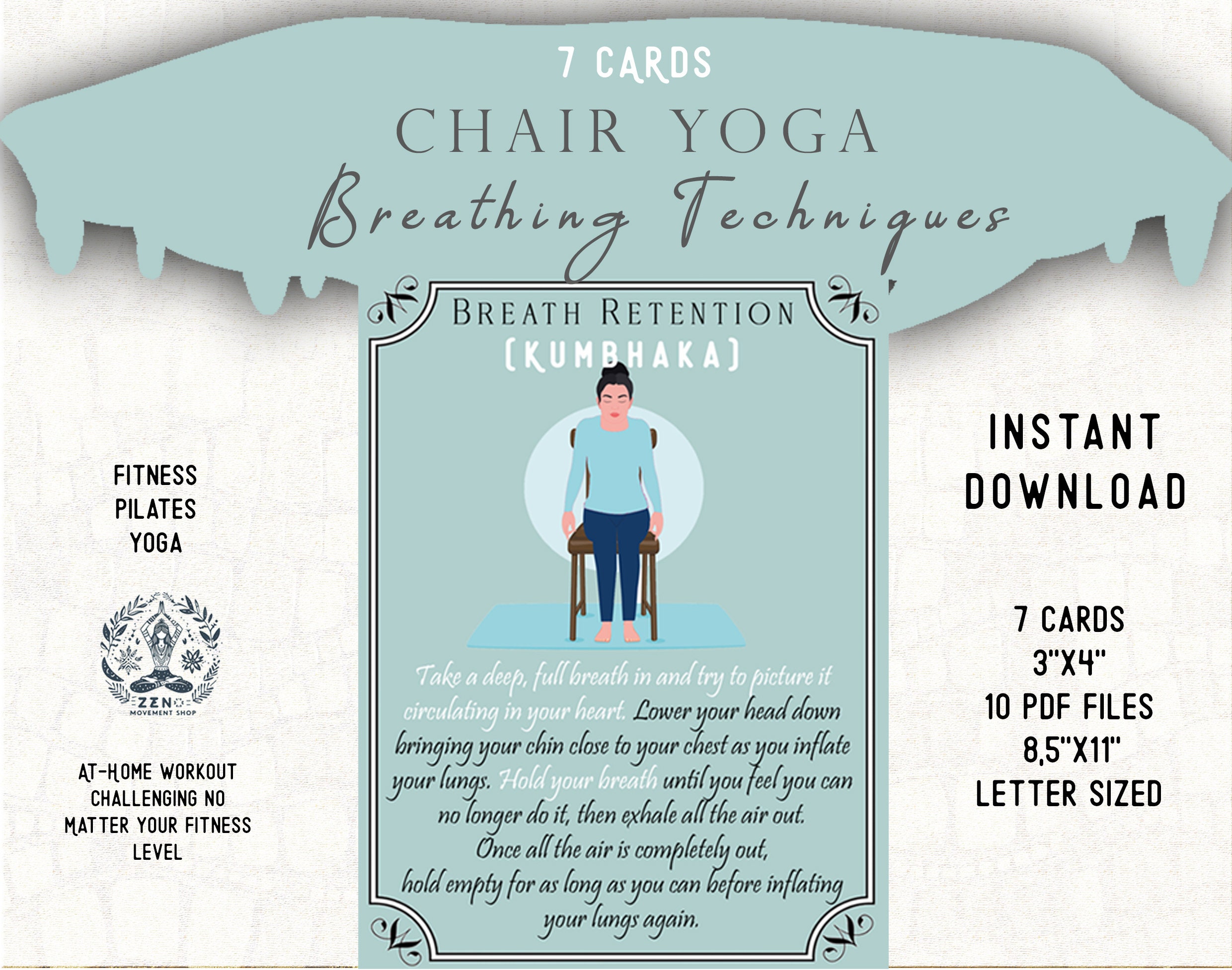 Chair Yoga Breathing Techniques Cards | Pranayama | Yoga Pose | Desk ...