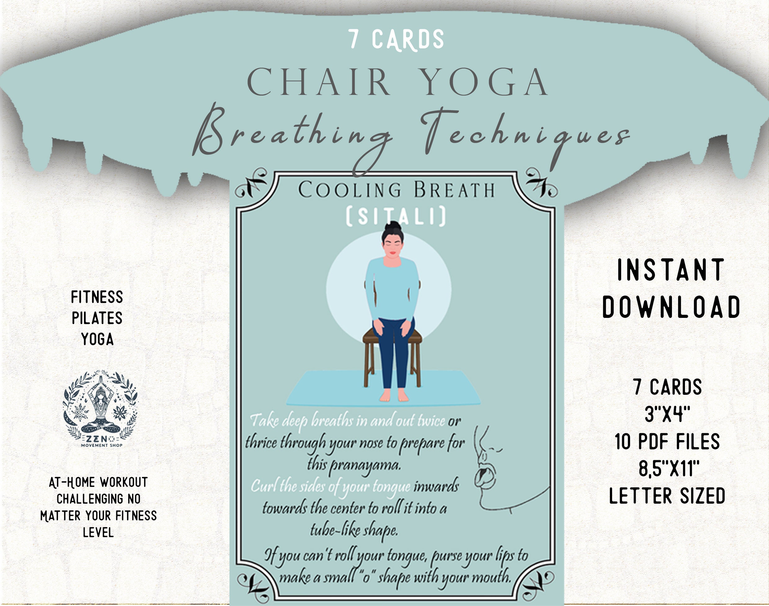 Chair Yoga Breathing Techniques Cards | Pranayama | Yoga Pose | Desk ...