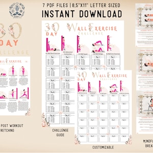 30 Day Wall Exercise Challenge Printable BUNDLE | Wall Pilates | Wall ...