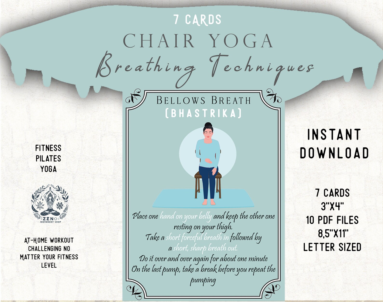 Chair Yoga Breathing Techniques Cards | Pranayama | Yoga Pose | Desk ...
