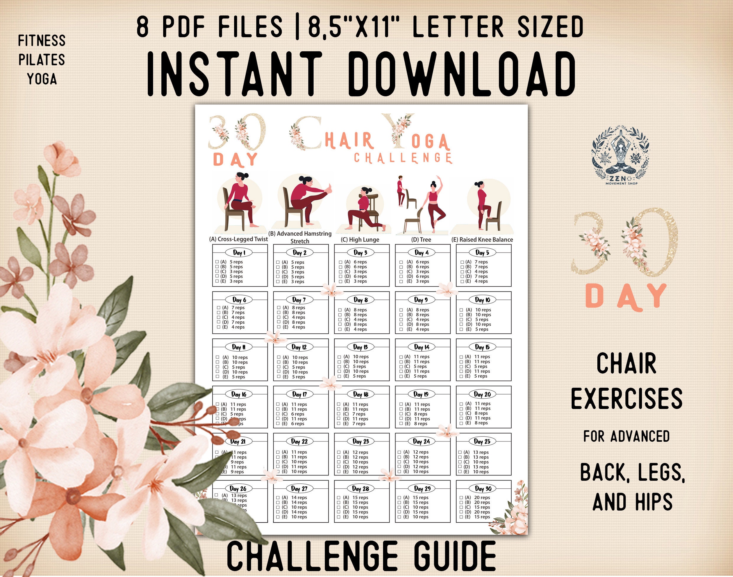 Chair Yoga ADVANCED LEVEL | Back, Legs and Hips | 30-day Challenge ...
