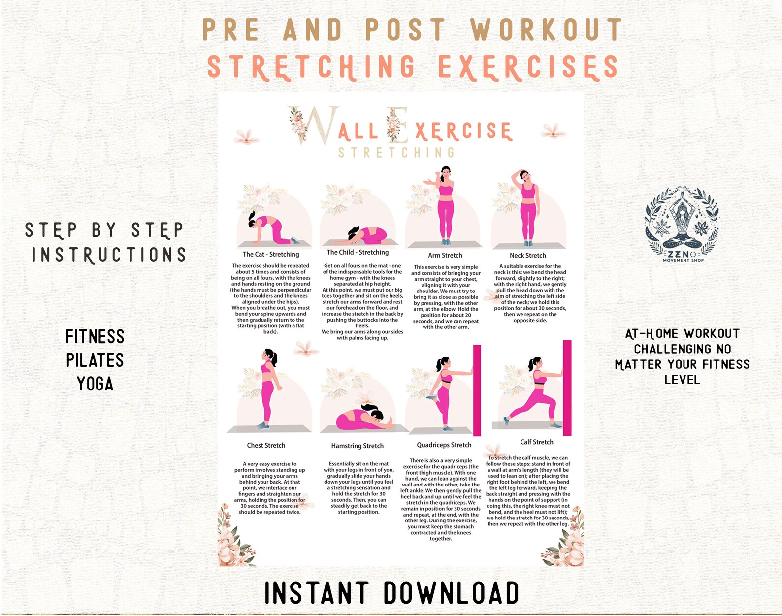 30 Day Wall Exercise Challenge Printable BUNDLE | Wall Pilates | Wall ...