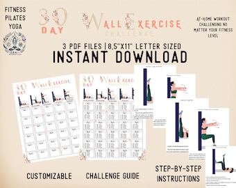 30 Day Wall Exercise Challenge Printable BUNDLE | Wall Pilates | Wall ...