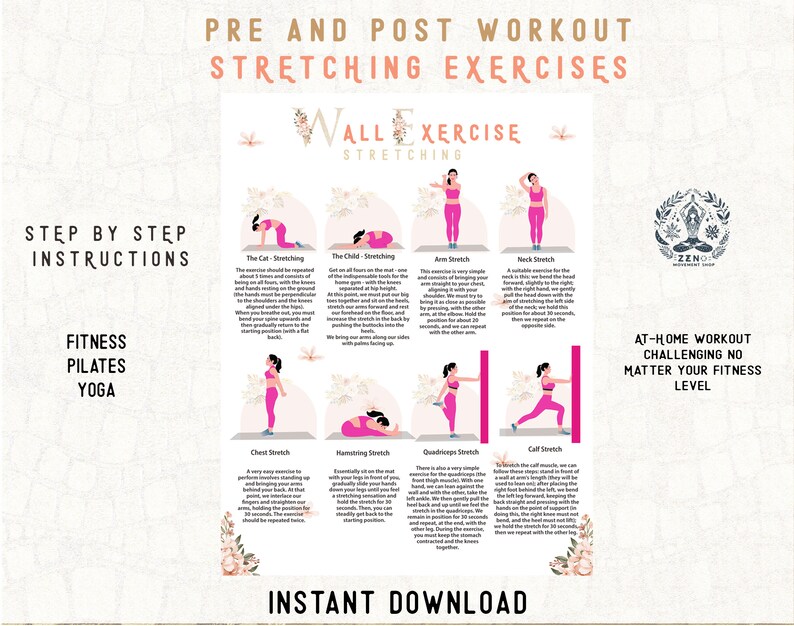 BUNDLE 30 Day Wall Exercise Printable Intermediate | Wall Pilates ...