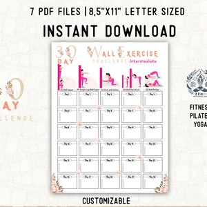 BUNDLE 30 Day Wall Exercise Printable Intermediate | Wall Pilates ...