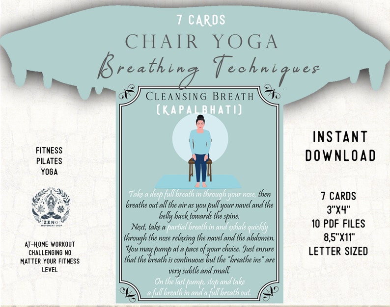 Chair Yoga Breathing Techniques Cards | Pranayama | Yoga Pose | Desk ...