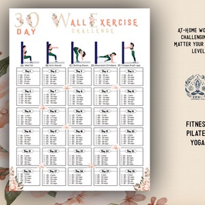 30 Day Wall Exercise Challenge Printable | Wall Pilates | Wall Fitness ...