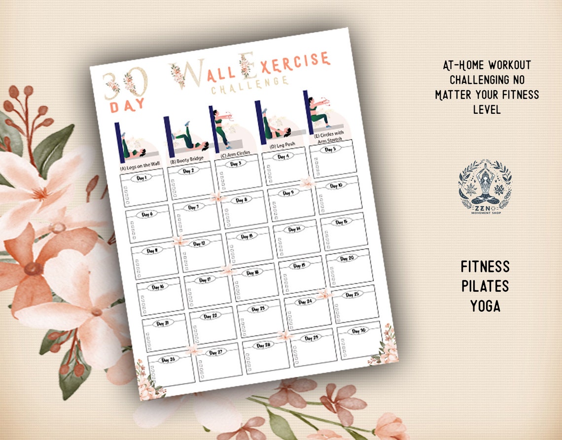 30 Day Wall Exercise Challenge Printable | Wall Pilates | Wall Fitness ...