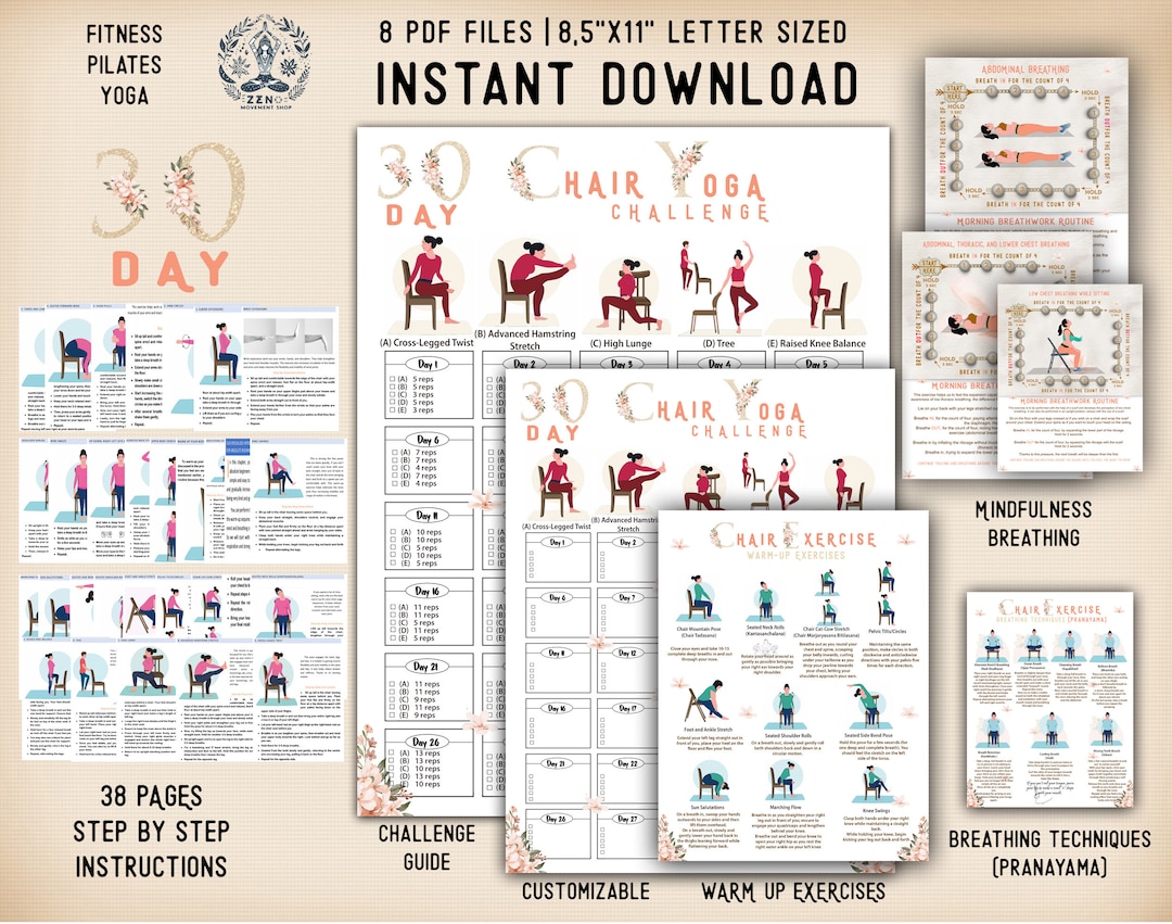 Advanced Chair Yoga | 30-day Challenge, Back, Hips, Legs (digital ...