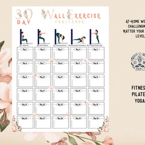 30 Day Wall Exercise Challenge Printable | Wall Pilates | Wall Fitness ...