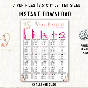 BUNDLE 30 Day Wall Exercise Printable Intermediate | Wall Pilates ...