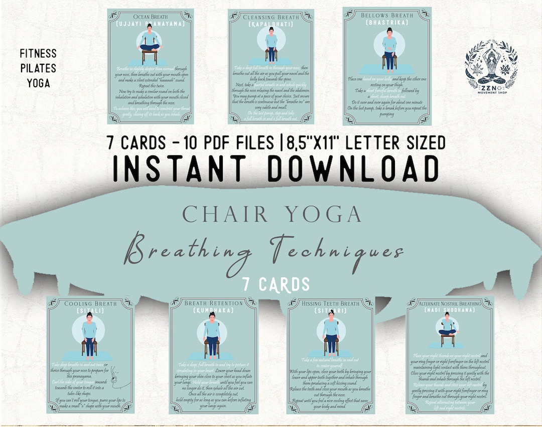 Chair Yoga Breathing Techniques Cards | Pranayama | Yoga Pose | Desk ...