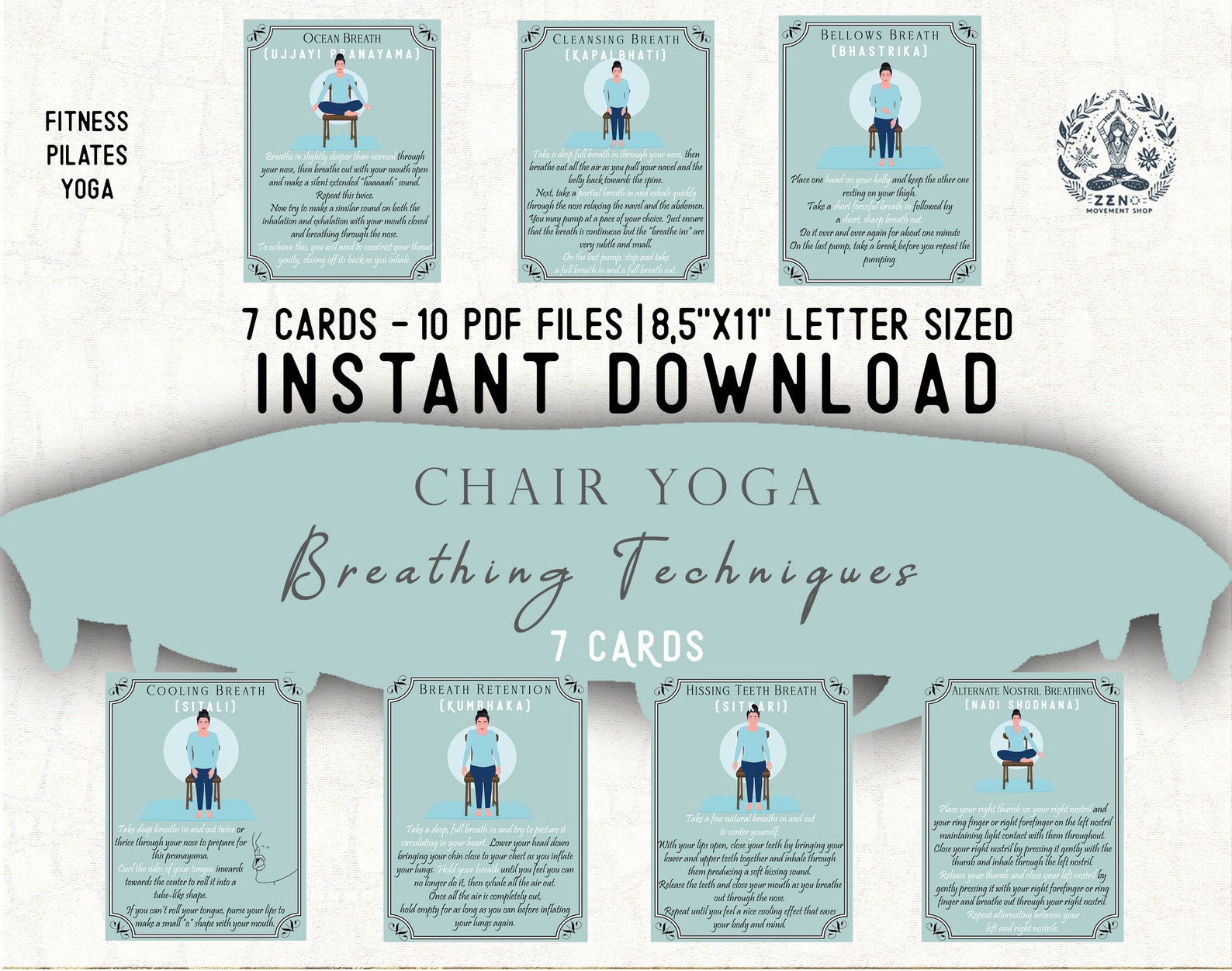 Chair Yoga Breathing Techniques Cards | Pranayama | Yoga Pose | Desk ...