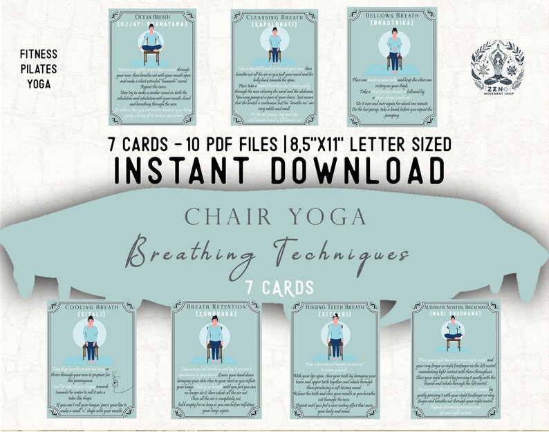 Chair Yoga Breathing Techniques Cards | Pranayama | Yoga Pose | Desk ...