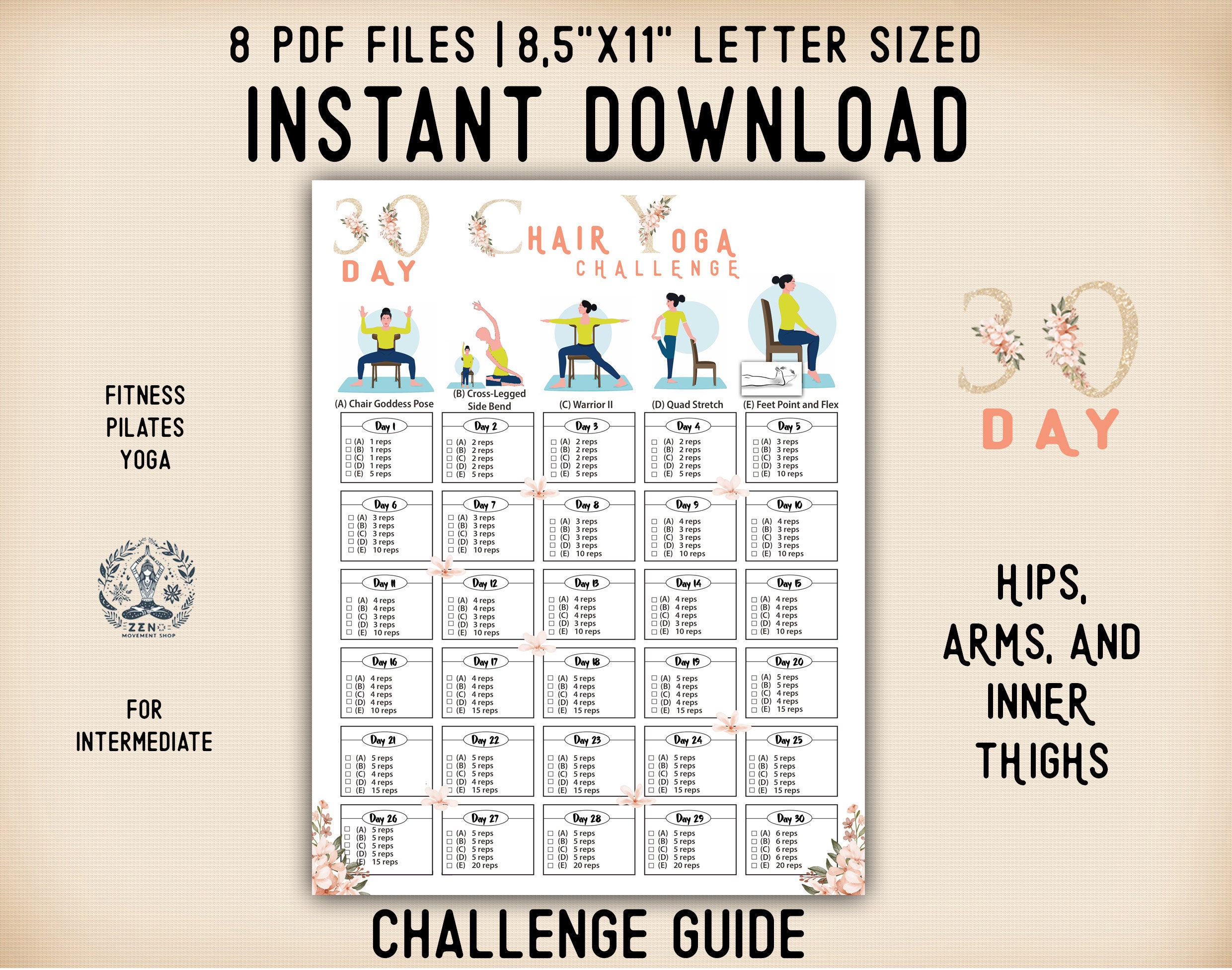 Chair Yoga HIPS, ARMS, and Inner THIGHS: 30-day Guided Challenge ...