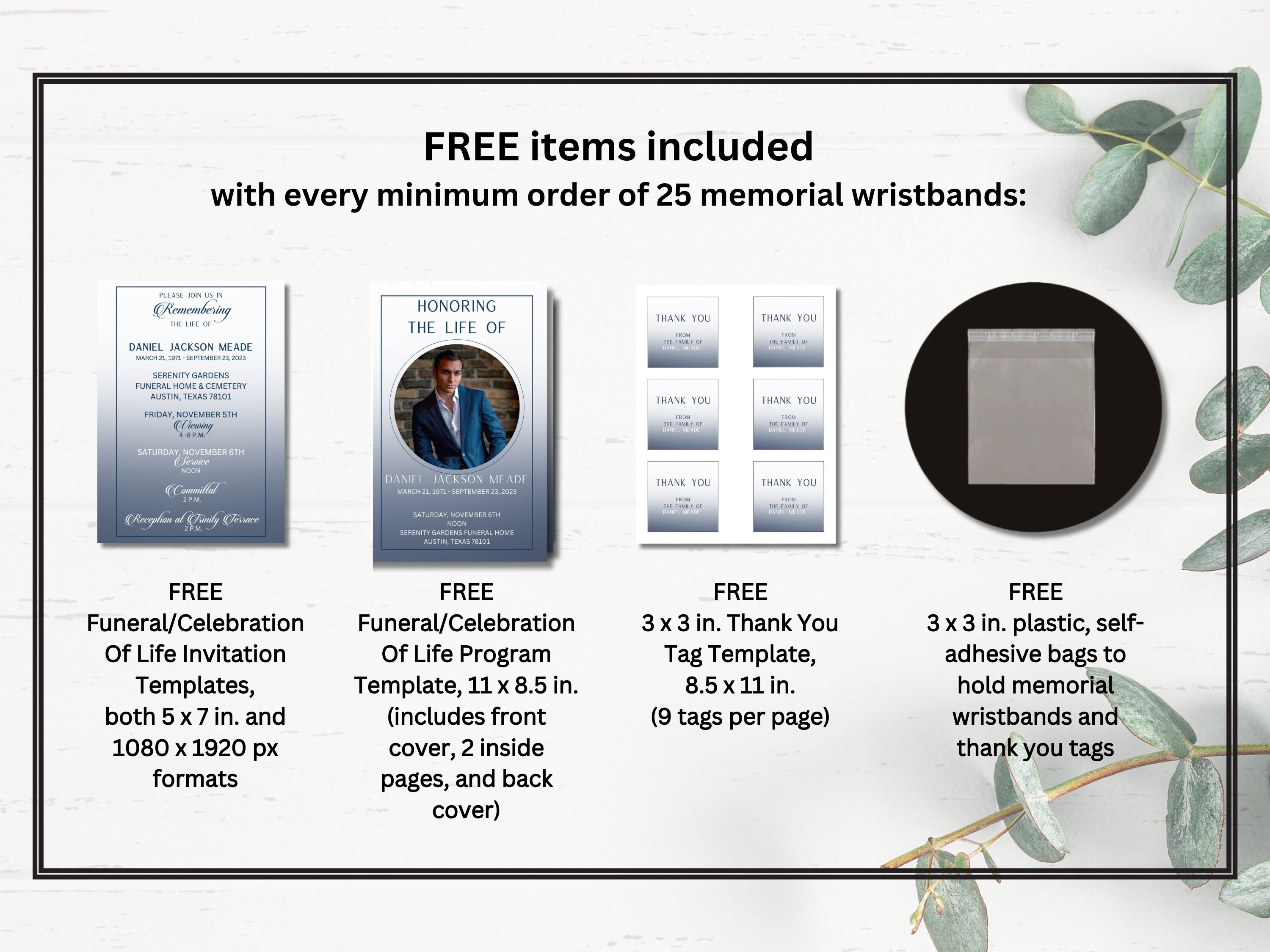 Editable Funeral Program Template, Blue Gradient Minimalist, Keepsake ...