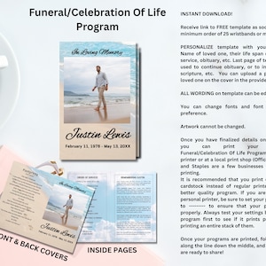 Editable Funeral Program Template, Footprints in the Sand, Keepsake ...