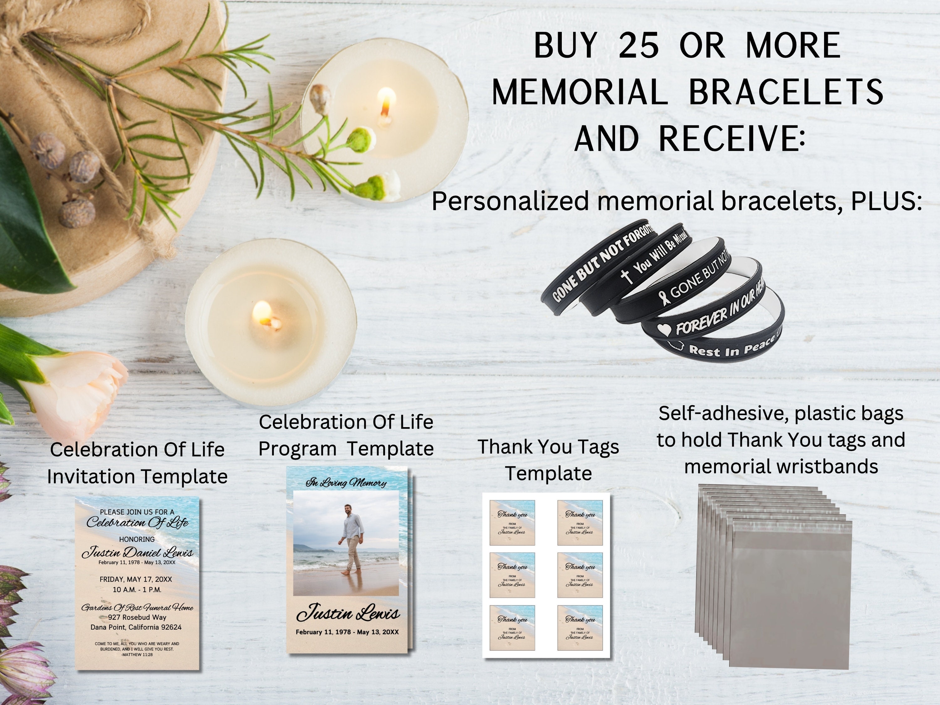 Editable Funeral Program Template, Footprints in the Sand, Keepsake ...