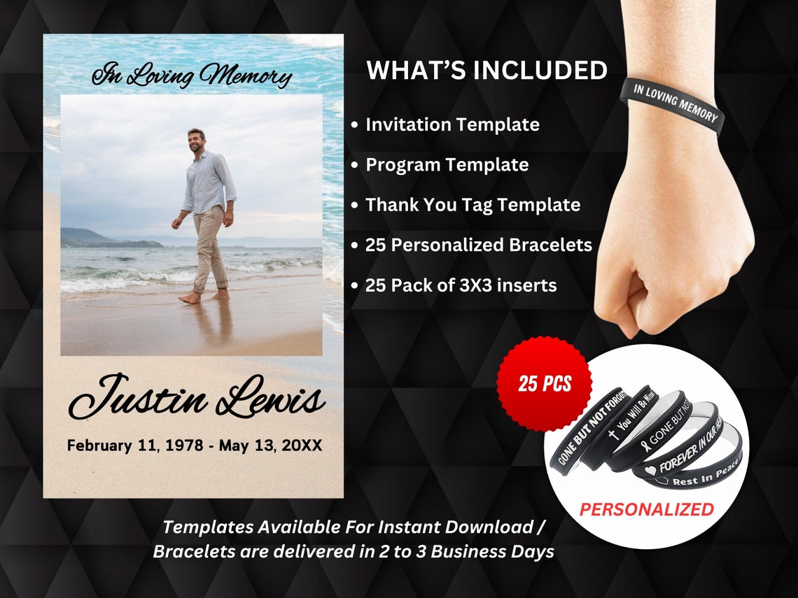 Editable Funeral Program Template, Footprints in the Sand, Keepsake ...