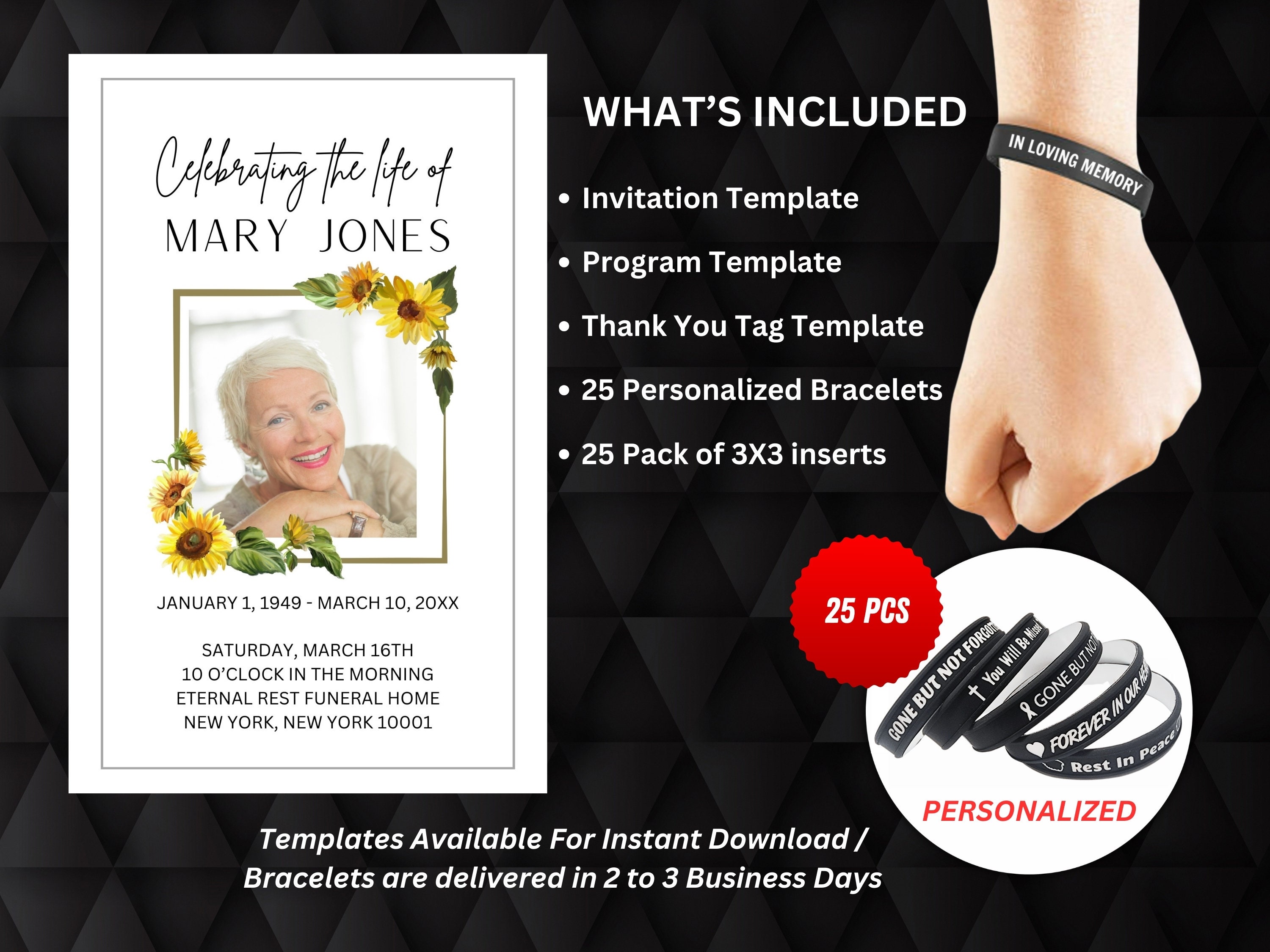 Editable Funeral Program Template, Yellow Sunflowers, Keepsake ...