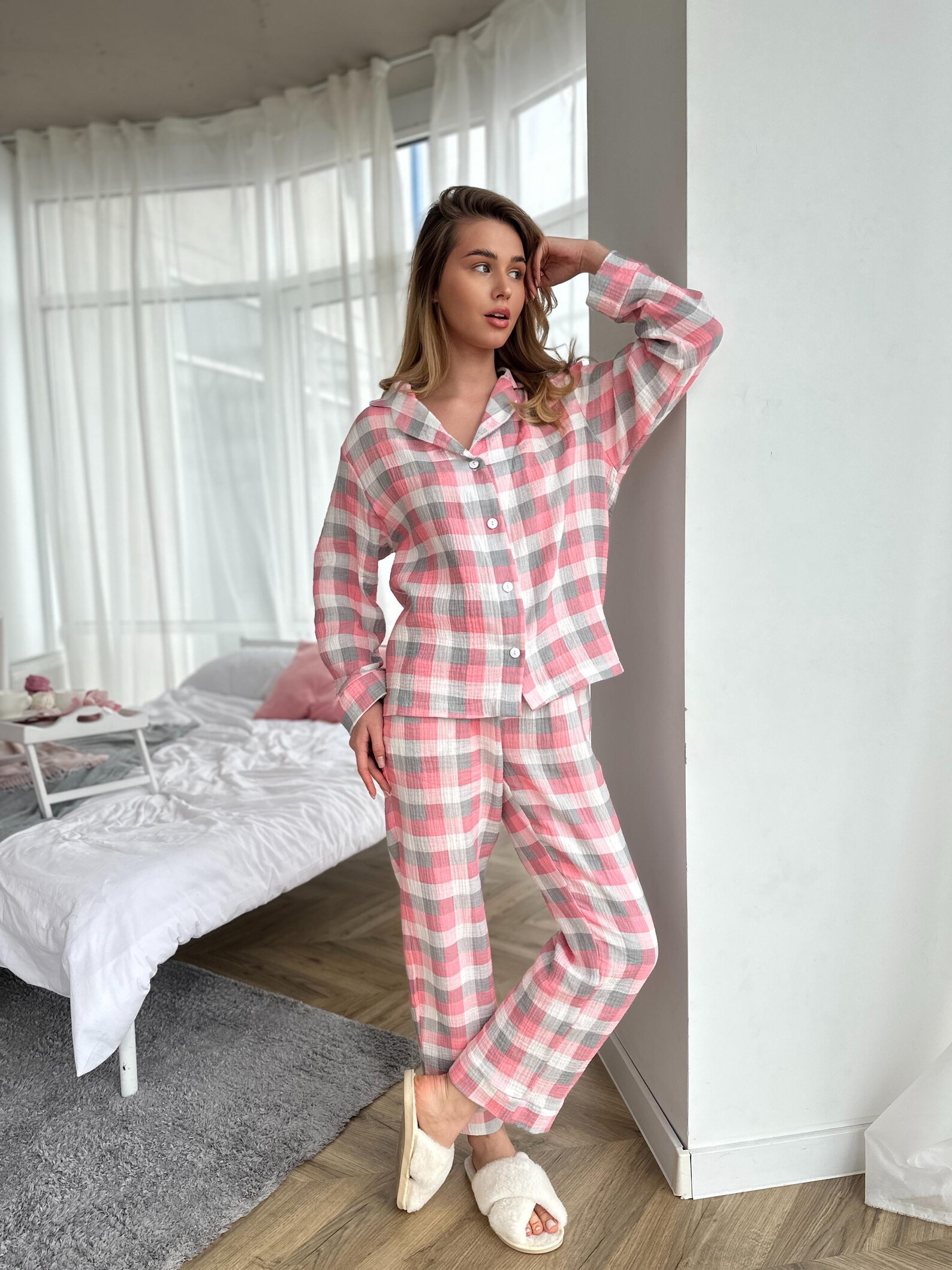 Muslin Pajama Double Gauze Muslin Sleepwear Organic Cotton Set Crinkle ...