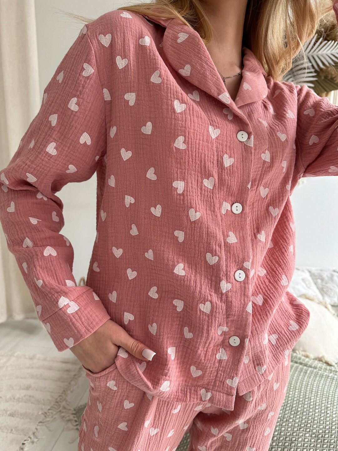 Muslin Pajama Cotton Gauze Muslin Sleepwear Organic Cotton Set Crinkle ...