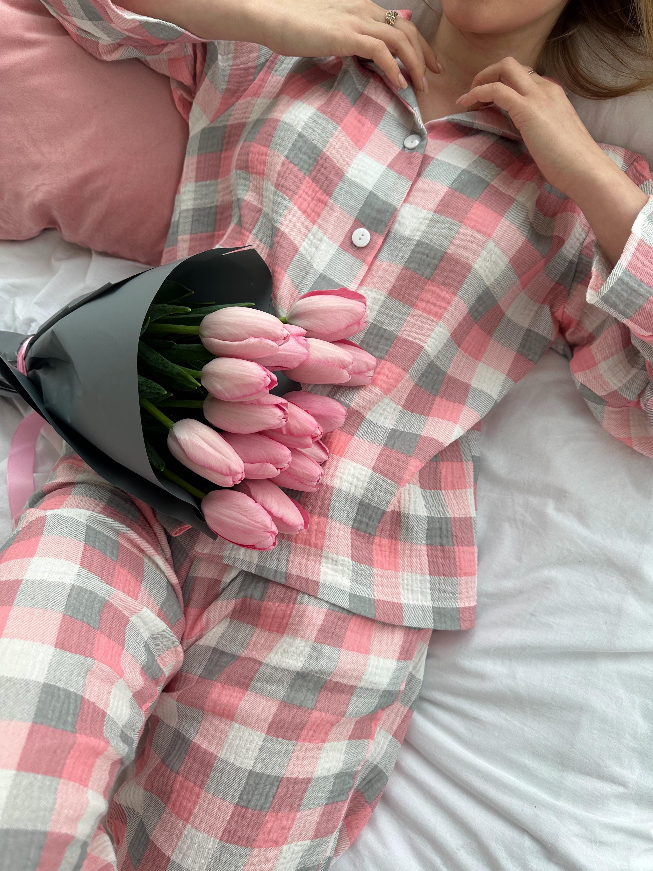 Muslin Pajama Double Gauze Muslin Sleepwear Organic Cotton Set Crinkle ...